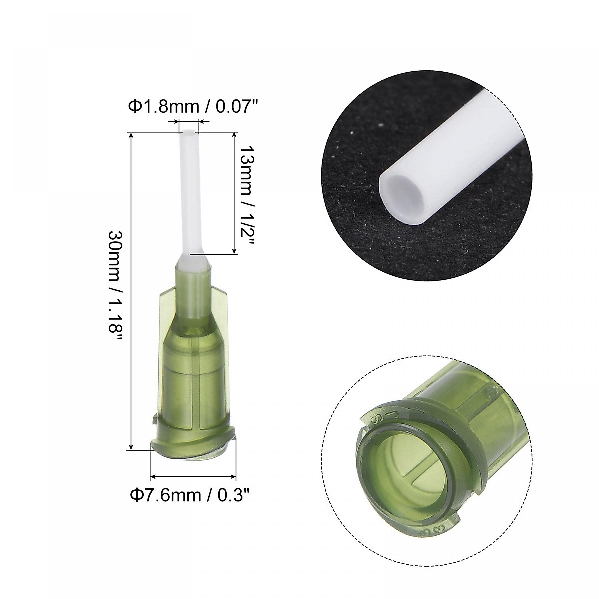 uxcell 50 Pcs 14G Plastic Dispensing Needles, 1/2" PP Glue Needle Tube Blunt Luer Lock Tips with PP Flexible Needle for Liquid Glue Gun, Olive