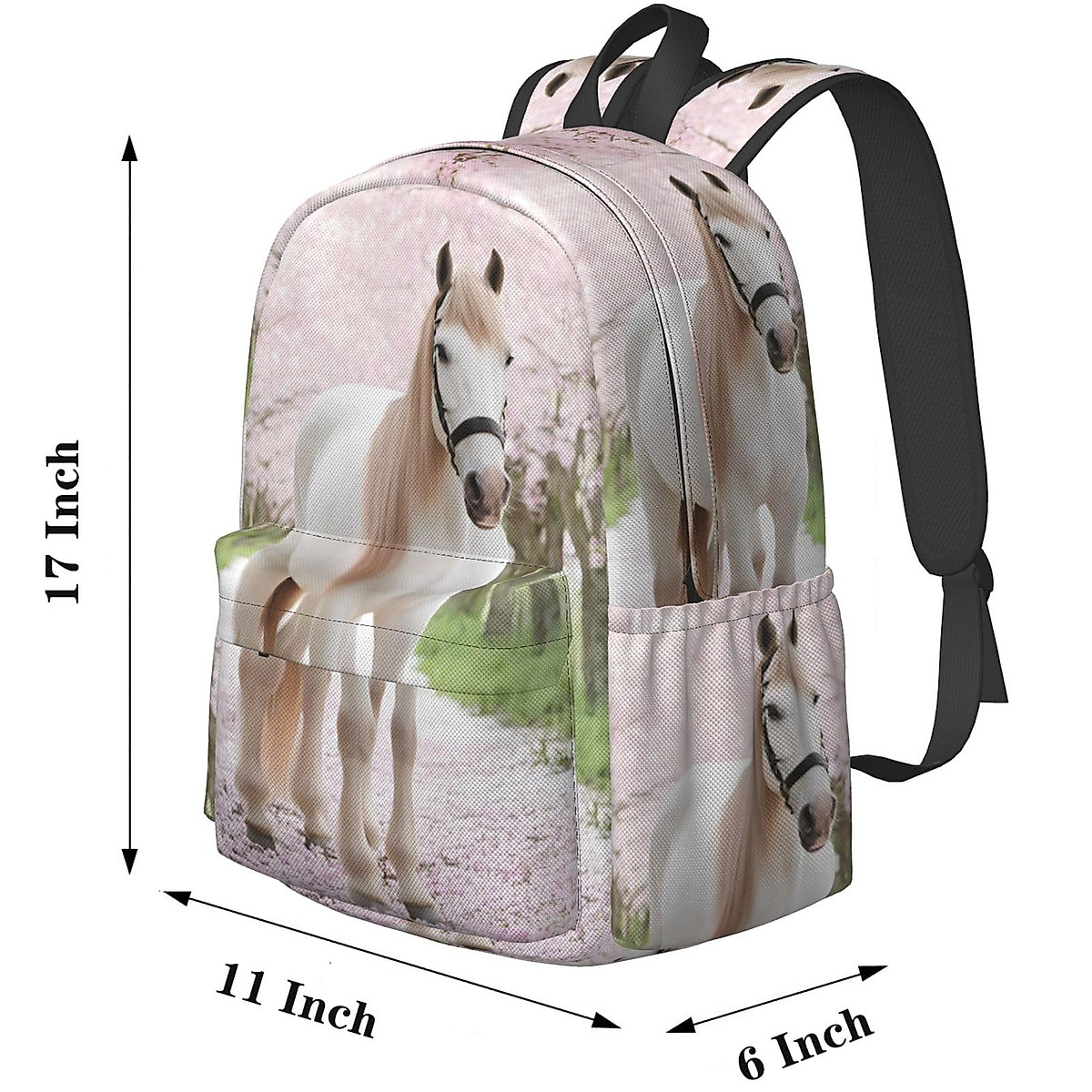 FeHuew 16 inch backpack 3D Animal White Horse Laptop Backpack Full Print School Bookbag Shoulder Bag for Travel Daypack