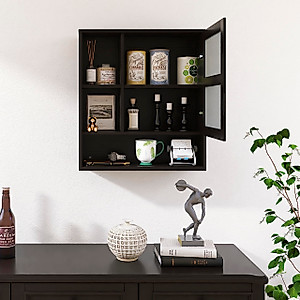 SMIBUY Bathroom Mirror Cabinet Wall Mounted, Bamboo Space Saver Medicine Cabinet, Wall Hanging Over Toilet Storage Cabinet with Mirror Door and Adjustable Shelf (Black)