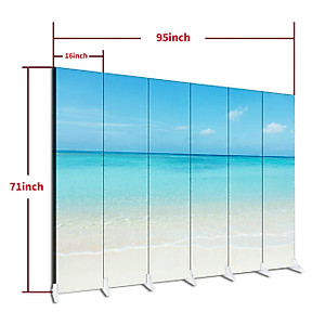 Wood Screen Room Divider Clean White Beach Folding Screen Canvas Privacy Partition Panels Dual-Sided Wall Divider Indoor Display Shelves 6 Panels