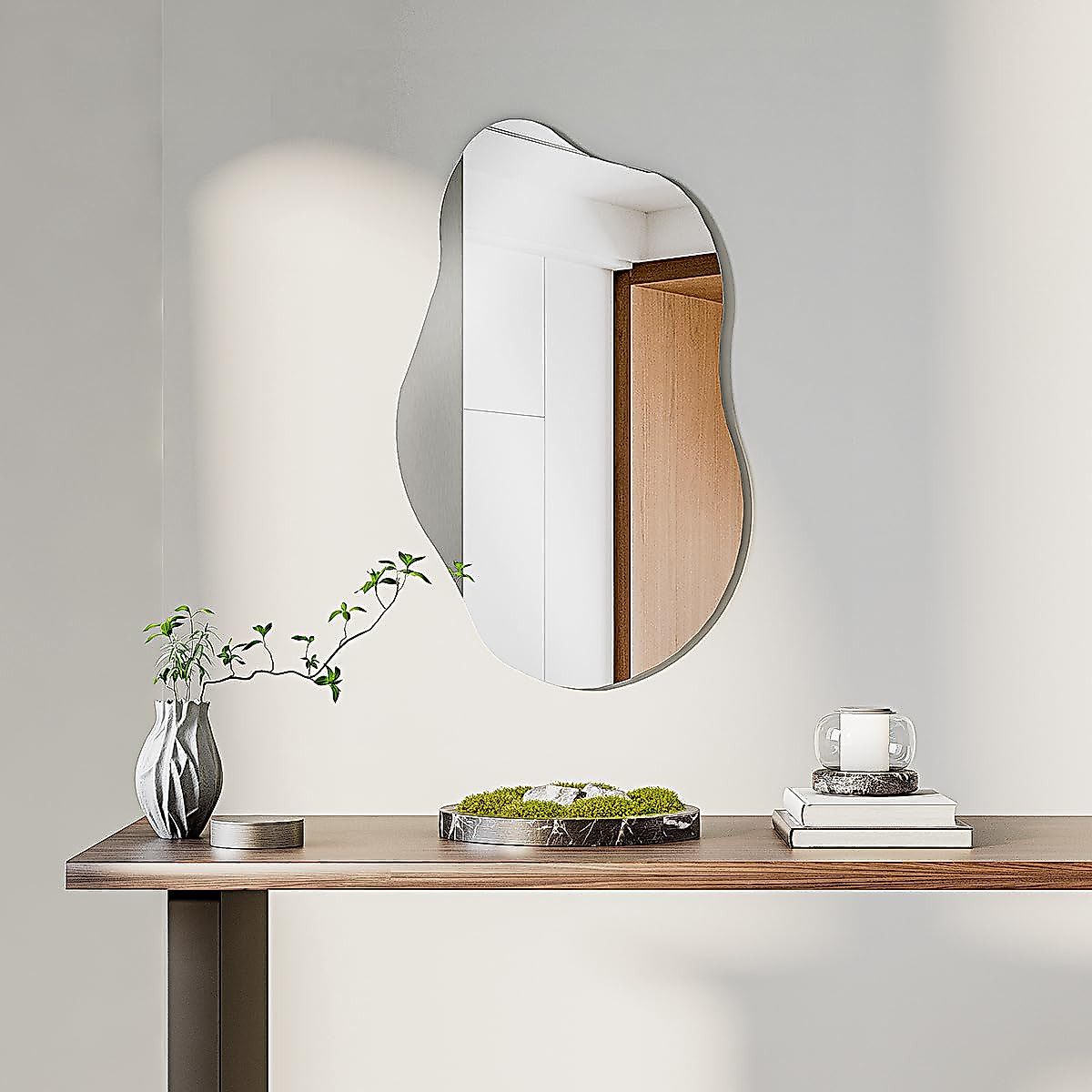 WOOD WORTH Irregular Mirror Wall Decor 19.7 x 33.5 Inch,Frameless Vanity Mirrors for Living Room Bedroom Home Office