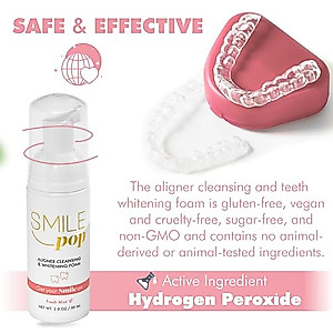 Smile Pop Mint Aligner Cleaner & Whitener Foam for Invisalign Cleaner, Dentures and Essix Trays. Retainer Cleaner Contains Hydrogen Peroxide, Fights against Bad Breath, Brightens teeth and Kills Germs