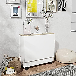 3imothrix Folding Dining Table, Dinner Table with Drawer and Storage and Shelves, Space Saving Dining Table with 6 Wheels, Kitchen Table for Small Spaces (White)