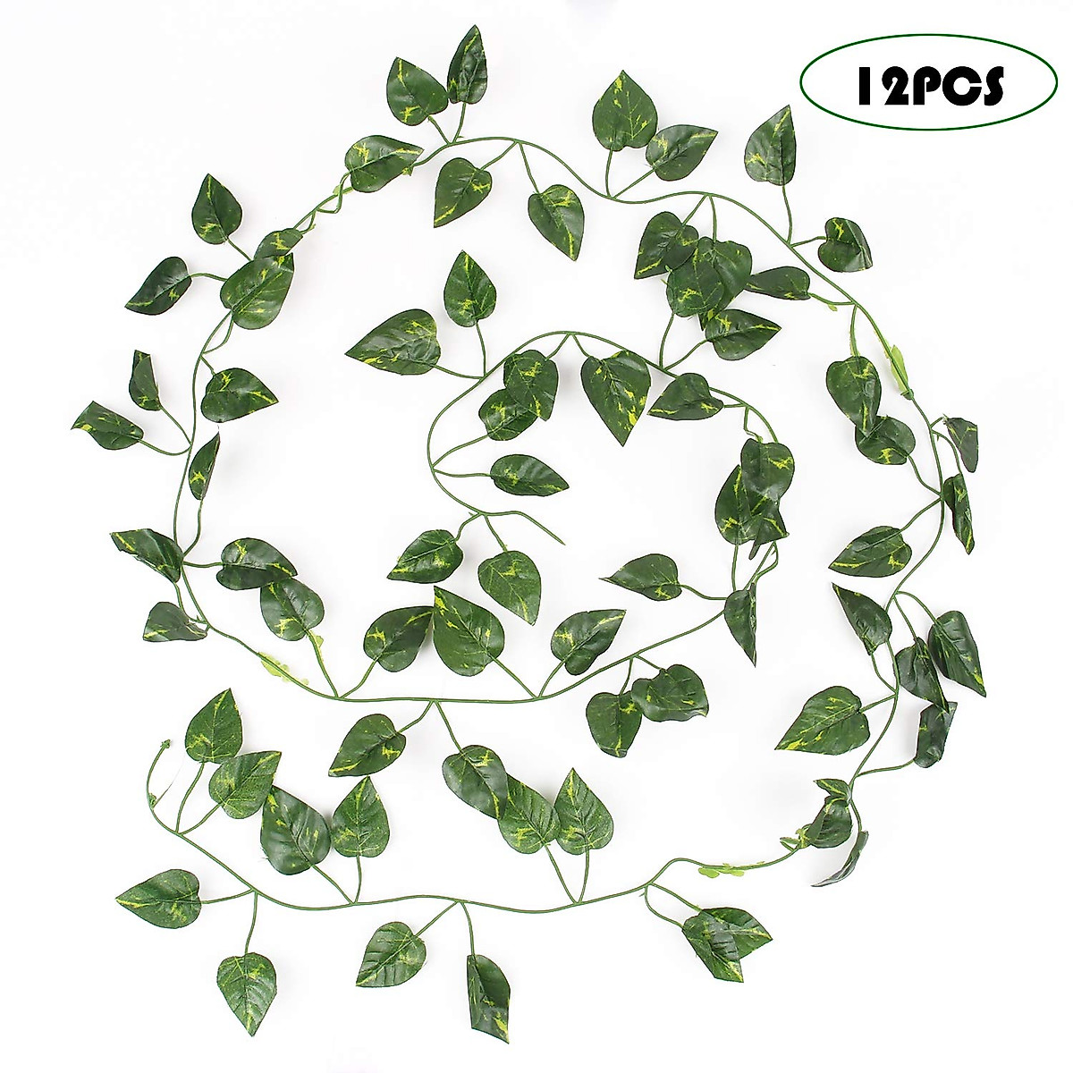 Flojery 78Ft 12pcs Silk Artificial Ivy Vine Hanging Leaves Plant Greenery Decor Party Home Garden Wedding Wall Decor (Scindapsus)