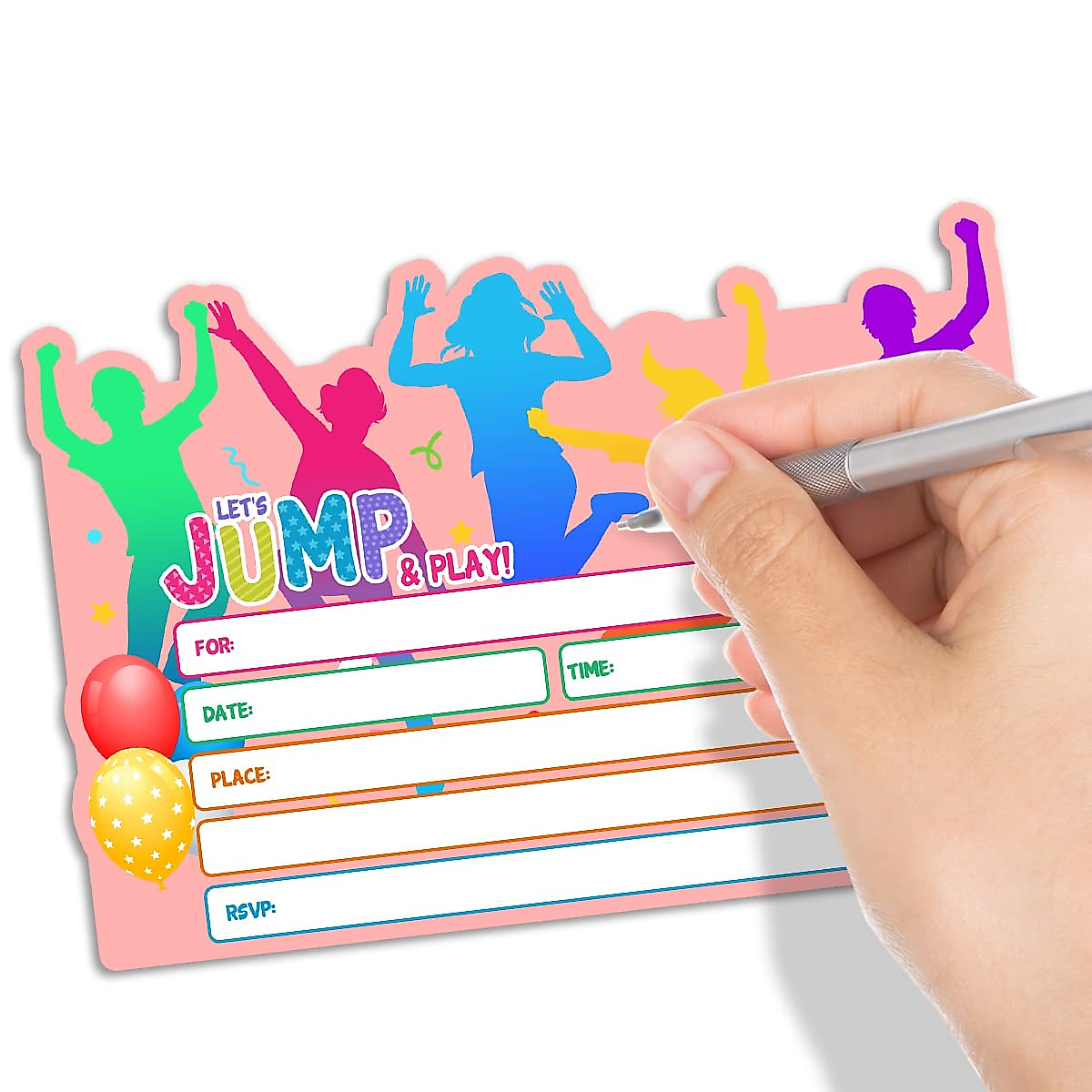 Simimi art 30 Bounce House or Jumping Party Invitations with Envelopes - Trampoline Jump Birthday Invite - Trampoline Birthday Party (pink)