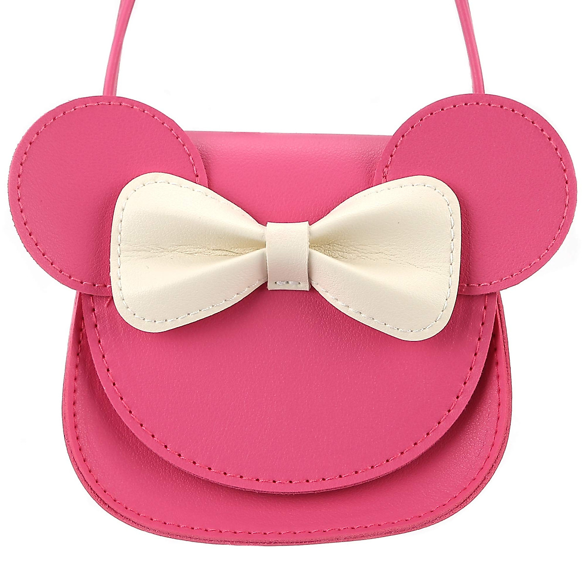 Ondeam Little Mouse Ear Bow Crossbody Purse,PU Shoulder Handbag for Kids Girls Toddlers(Rose Pink)