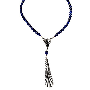 Elaine Coyne Collectible Artwear Art Deco Mirror Antique Silver Single Pendant Necklace - Lapis