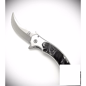 S.S. Fixed Knives 8 inches Black Marble Trailing Point Curved Pocket Stainless Steel Fixed Blade Knife Knives + Free eBook by Survival Steel