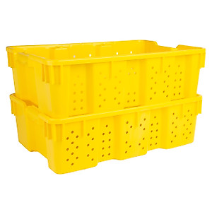 Hudson Exchange 24 x 16 x 7.3" (7.5 Gallon) Agricultural Nest and Stack Vented Crate Handled Storage Container Tote, Yellow (4 Pack)