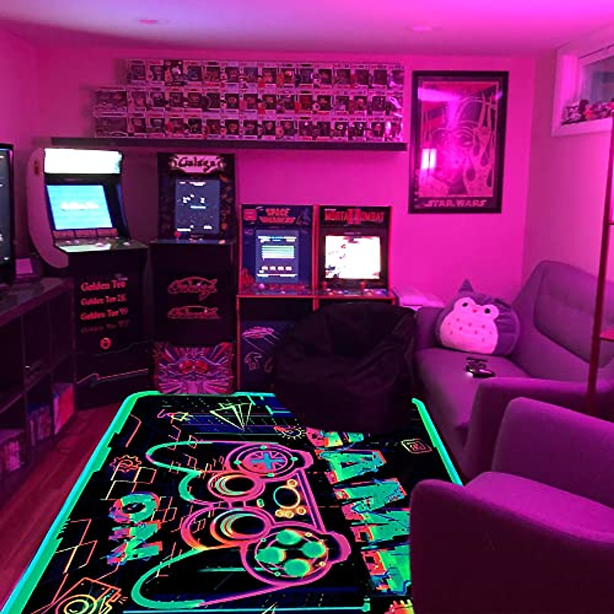 KMkicme Gaming Area Rug Blacklight for Bedroom Game Printed Carpet UV Reactive Glow in The Black Light Area Rug Playroom Large Non-Slip Area Rug Kids Boys Girls Game Room Casual Mat 60x39 Inch