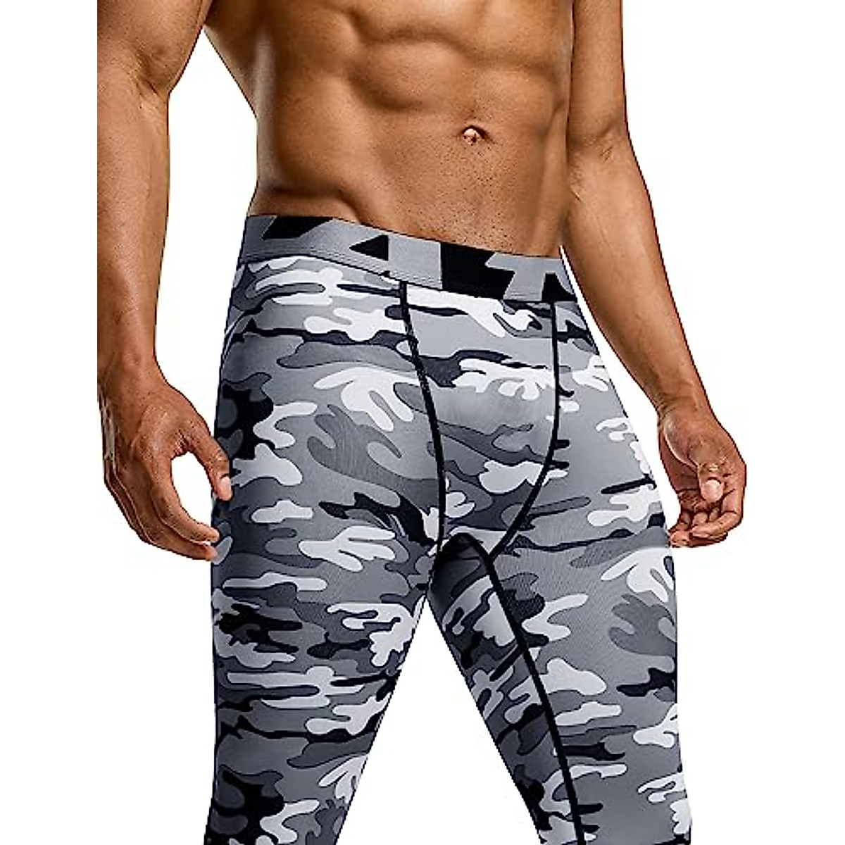 TSLA Men's Compression Pants - Cool Dry Athletic Sports Workout Running Tights Leggings Baselayer, 3pack Tights Camo Black/Camo Grey/Camo Red, Medium