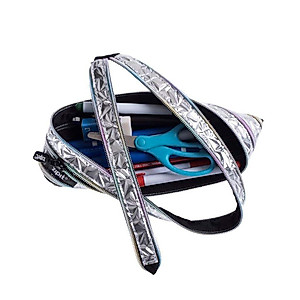 ZIPIT Metallic Pencil Case for Girls | Pencil Pouch for School, College and Office | Pencil Bag for Kids (Silver)