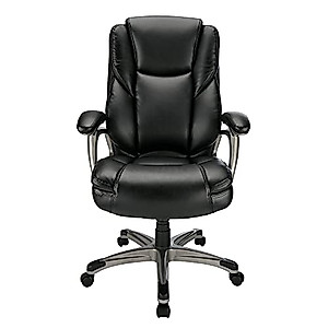 Realspace® Cressfield Bonded Leather High-Back Chair, Black/Silver