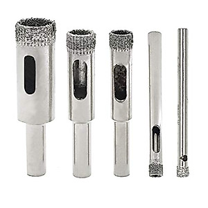 Diamond Drill Bits, PHITUODA 5pcs Diamond Hole Saw Glass Hole Saw Tile Hole Saw Hollow Core Drill Bit for Glass, Marble, Ceramic, Granite, 5/32" to 1/2", 4-13mm