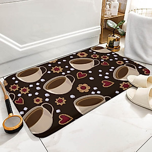 GemGam Retro Coffee Sugar Kitchen Mat Non Slip Washable Absorbent Quick Dry Heart Flower Bath Mat Soft Thick for Kitchen Bathroom Living Room Bedroom Entrance Laundry 20"x32"