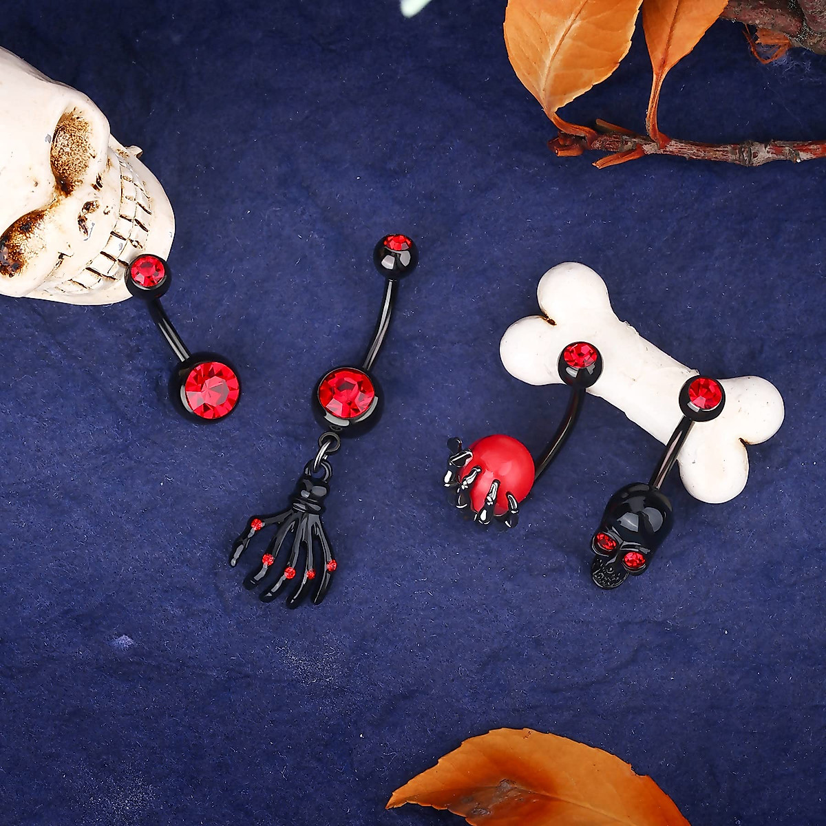 OUFER 4PCS Belly Button Rings Navel Rings Surgical Steel Black Ghost Belly Piercing Jewelry Belly Rings for Women