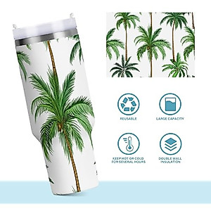 40 Oz Palm Trees Stainless Steel Tumbler with Lid and Straw Travel Insulated Tumblers
