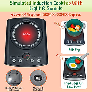 Cewuky 57pcs Kids Kitchen Playset with Induction Cooktop,Pot,Pan, Pretend Play Kitchen Toy with Cut Play Food &Vegetables,Cookware Pots and Pans Set with Toy Knife,Birthday Gift for Girls Boys Age 3-6