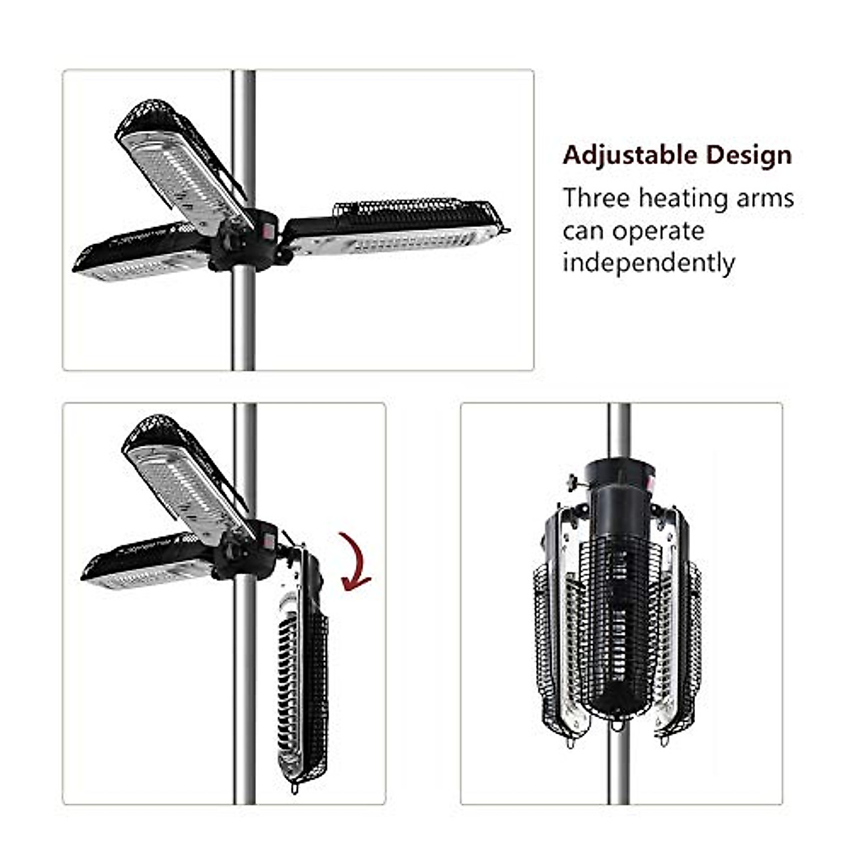 Skypatio Electic Parasol Patio Heater, Folding Electric Outdoor Umbrella Space Heater,3 infrared Heating Lamps for Pergola or Gazebo, 1500W,Black