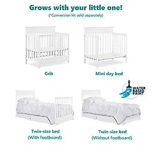 Dream On Me Harbor 4-in-1 Convertible Mini Crib in White, Greenguard Gold Certified