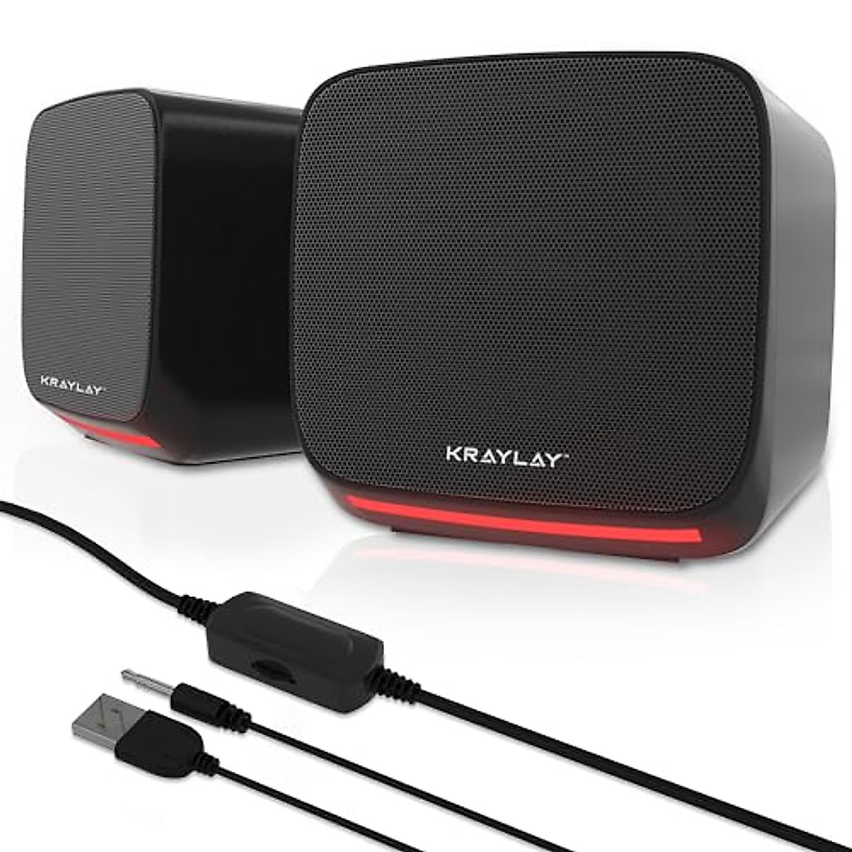 Kraylay Computer Speakers - TV Speakers with 2.0 USB Aux Powered - Monitor Speakers with RGB LED Light - Mini Multimedia Stereo Speaker for Laptop, Tablet and Cellphone