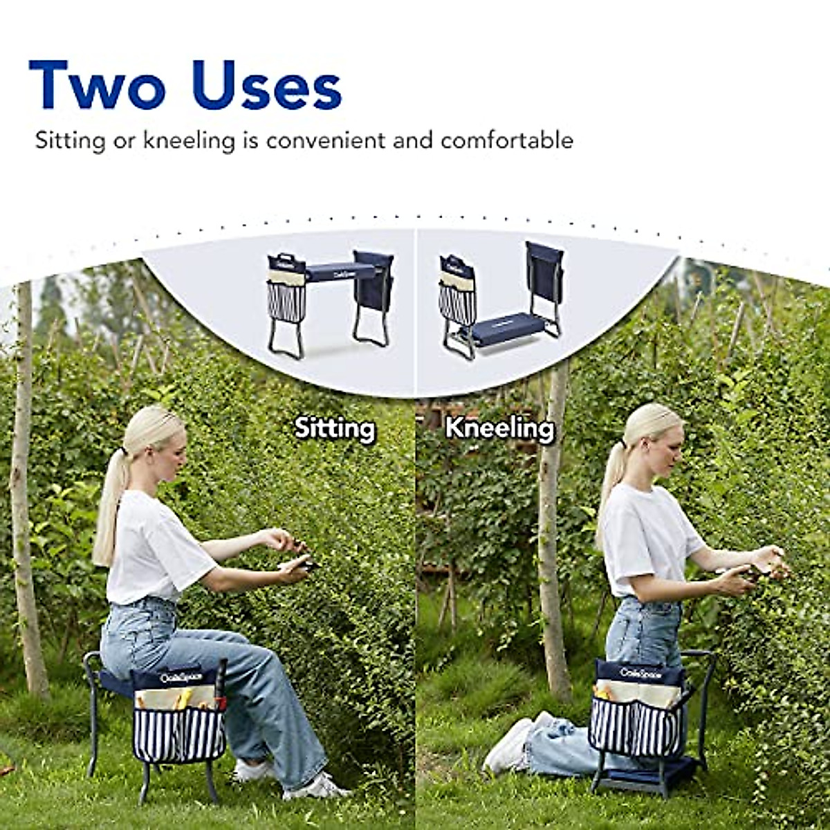 Garden Kneeler and Seat - Sturdy Garden Bench Stool with Thicken & Soft Kneeling Pad，Heavy Duty Foldable Garden Stool Bonus 2 Large Pouches for Gardening Tools by OasisSpace (Blue)