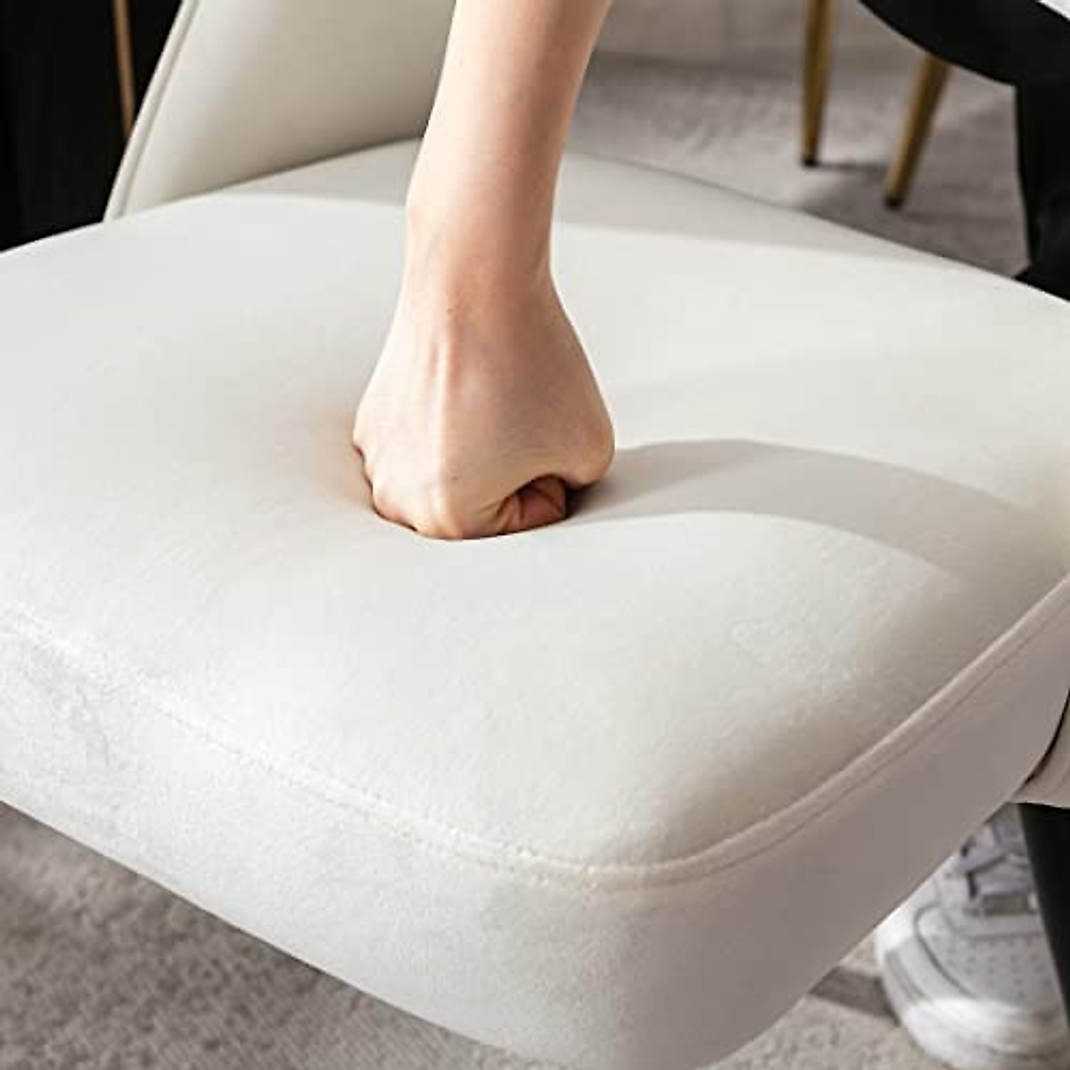 DUOMAY Modern Dining Chair Set of 4 with Open Back, Velvet Upholstered Armless Chair with Metal Frame Side Chair for Kitchen Dining Room Living Room, Beige