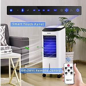 COSTWAY Evaporative Cooler, Portable Cooling Fan with Remote Control, 3-Mode, 3-Speed and 7.5H Timer Function, Include Ice Crystal Boxes, Casters and Water Tank, Bladeless Cooler for Home Office
