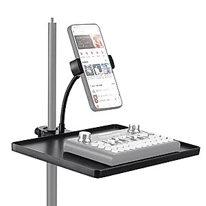 Phone holder Microphone Stand Tray, Clamp-On Rack Tray,Cell Phone Stand for Music Sheet,Compatible with Most Microphones Stands for Live Streaming,Karaoke, Recording
