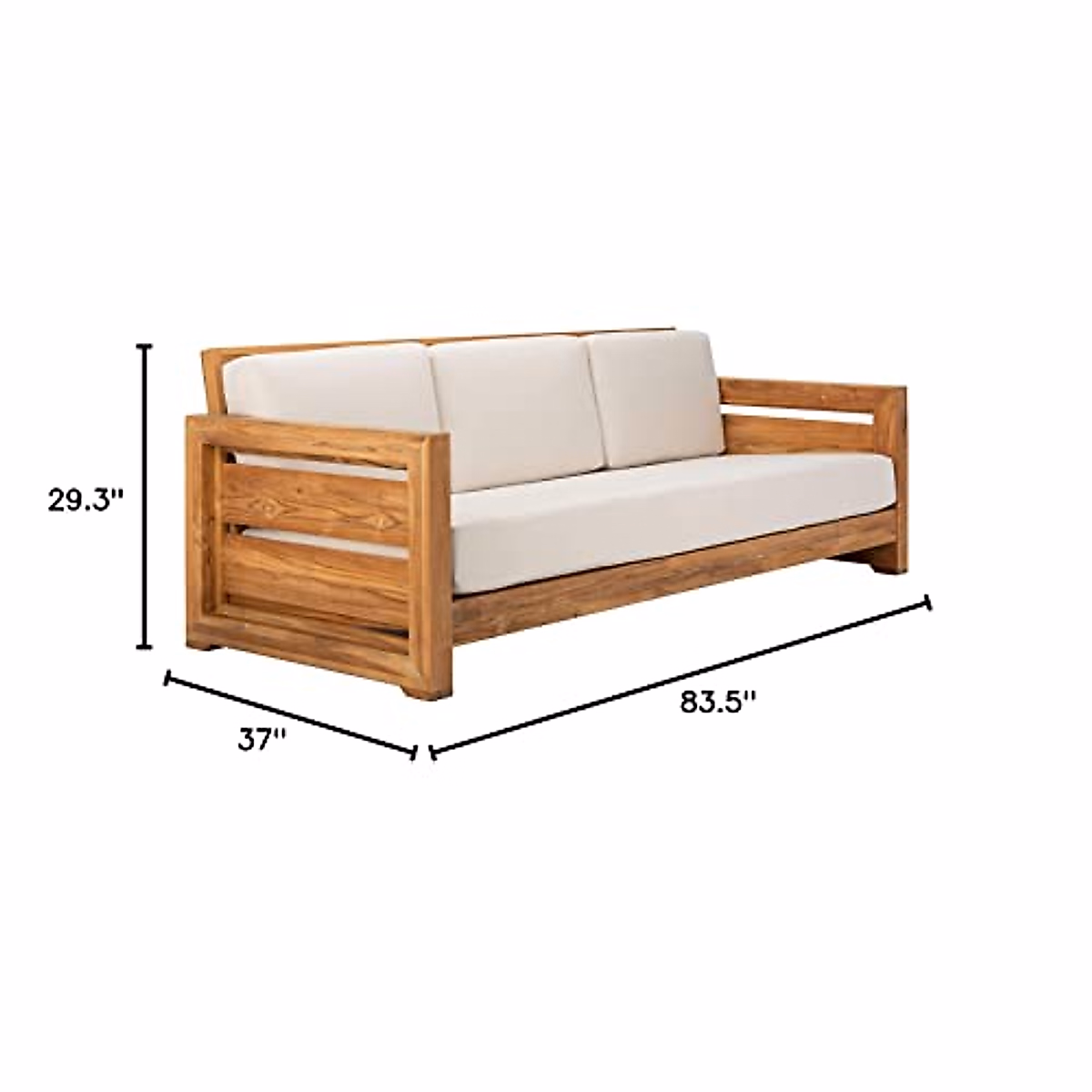 Safavieh CPT1008A Couture Guadeloupe Brazilian Teak Outdoor 3-Seat Patio Sofa, Natural/White