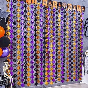 Menstarsi Halloween Party Decorations, 2 Pack Nightmare Jack Orange Purple Black Skeleton Skull Foil Fringe Curtains, 3.3 X 6.6 ft Photo Booth Props Party Backdrop for Halloween Holiday Birthday Decor