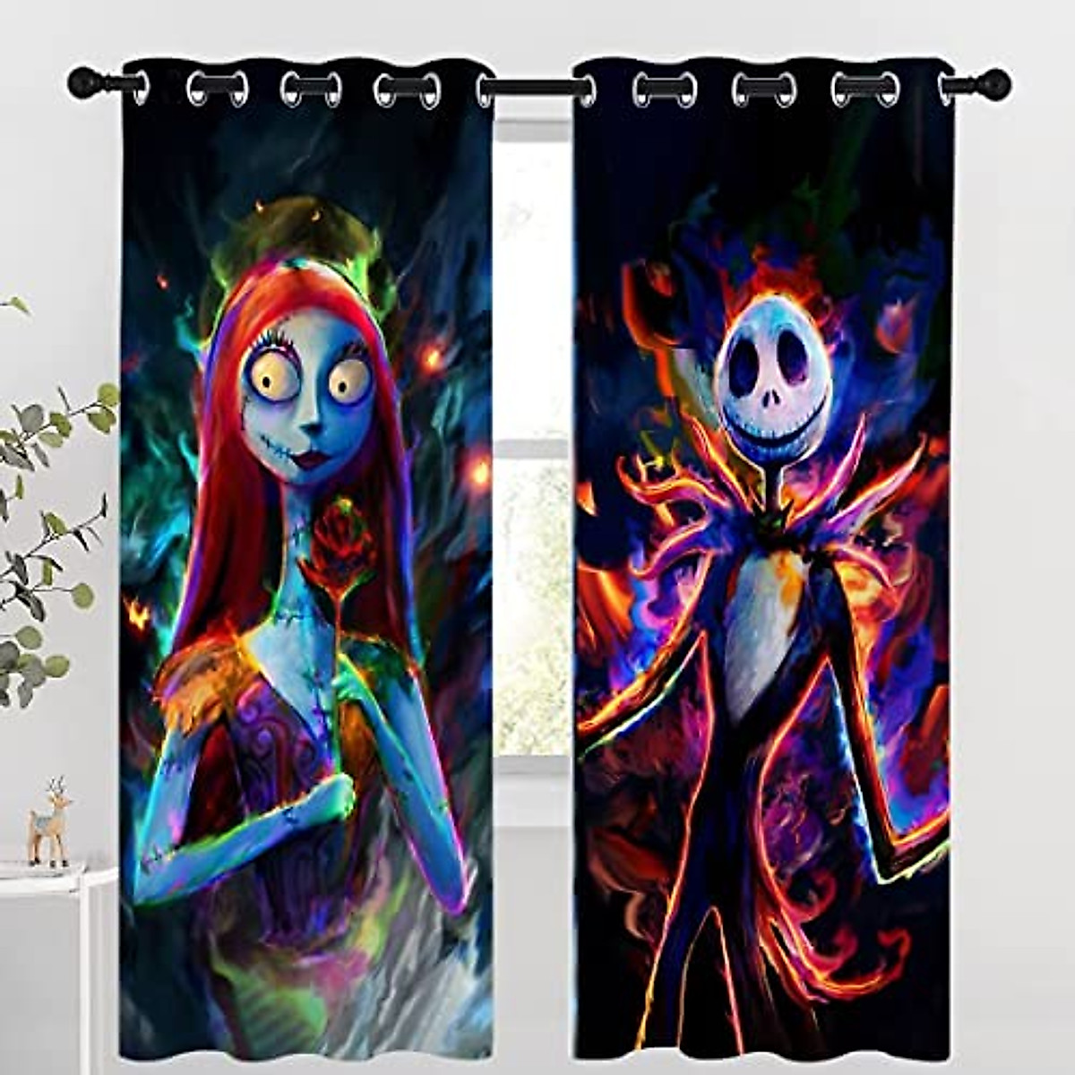 ARDORN Nightmare Christmas Blackout Curtains for Girls Boy Home Decor, Halloween Sally Jack Rod Pocket Thermal Insulated Eyelet Window Curtain Darkening Drapes for Bedroom Living Room 42"x63"