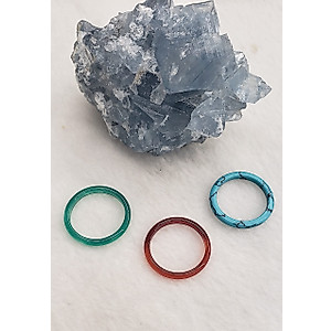 LTC Designs Genuine Red-Agate (Carnelian)/ Green Onyx/Turquoise-colored Howlite Gemstone Skinny Thin-band Ring (Ring Sizes: 5.5, 6, 7, 8, 8.5) (Onyx, 7.5)