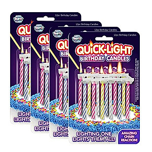 BEST PARTY EVER! Quick Light Birthday Candles - Amazing Chain Reaction - Lighting One Candle Lights Them All - Multi-Color - Great for Birthdays and More - 4-Pack (48 Candles)