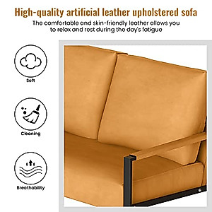 DKLGG Mid-Century Loveseats Sofa Couch, Solid Leathaire Loveseat Sofa, Upholstered Faux Leathaire Couch 2-Seat Metal Armchair, Lounge Accent Chair for Living Room, Small Space, Studio, Apartment