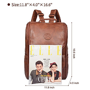 QWARVEL Vegan Faux Leather Laptop Backpack for Men Women, College School Fashion School Bag, Travel Waterproof Backpack, Brown