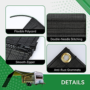 RVINGPRO RV Awning Shade Screen with Zipper 9' x 15'3'', 600D Oxford Top + Mesh Bottom, RV Sun Shade Screen for Awning, RV Shade Complete Kits for Trailer Camper