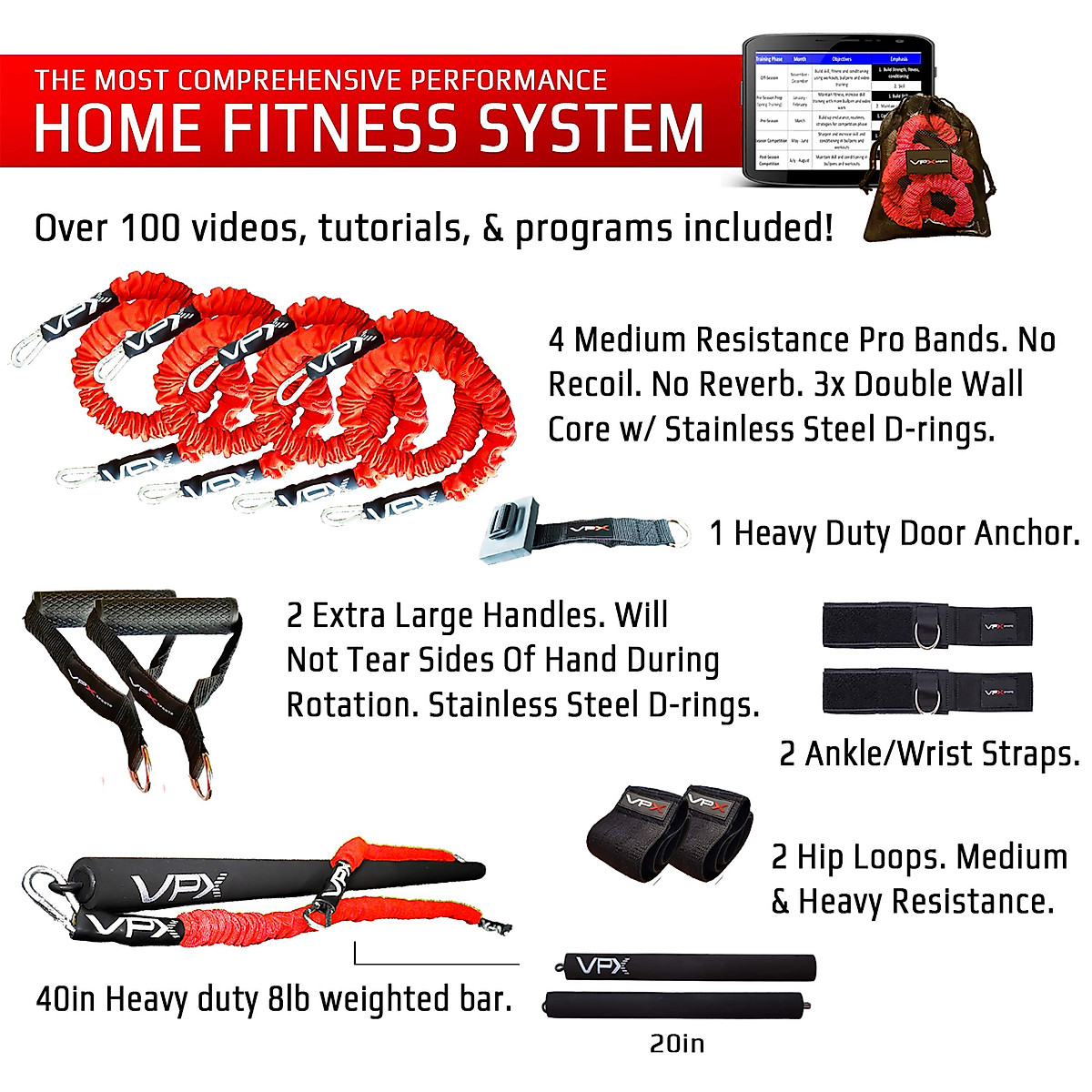 VPX Pro Fitness Home Gym 3.0 | 14pc Accessories | Adjustable Lifting System | Replaces Weight, Cable, & Machine Training with Suspension Resistance Power | Men & Women | Up to 220 lb of Resistant Max
