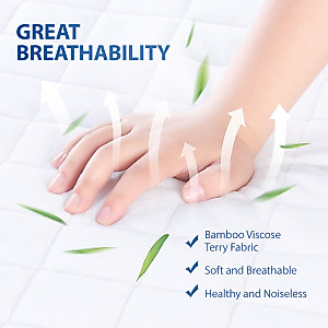 2 Pack Waterproof Crib Mattress Protector, Bamboo Viscose Soft Breathable Quilted Fitted Baby Mattress Cover, Noiseless, Breathable Deep Pocket Toddler Mattress Pad, 28'' x 52''