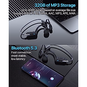 HIFI WALKER Bone Conduction Headphones IPX8 Waterproof MP3 Player for Swimming, Underwater Music Player 32GB, Open-Ear Wireless Bluetooth 5.3 Earbuds with Mic for Running, Cycling, Swimming