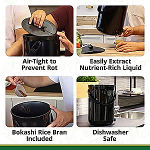 TeraGanix Organko Odor Free Compost Bin, Indoor Compost Starter Kit w/ 1 Lb Bokashi Bran, Countertop Kitchen Compost Bin, Airtight Seal, Spigot, Dishwasher Safe (Cream)