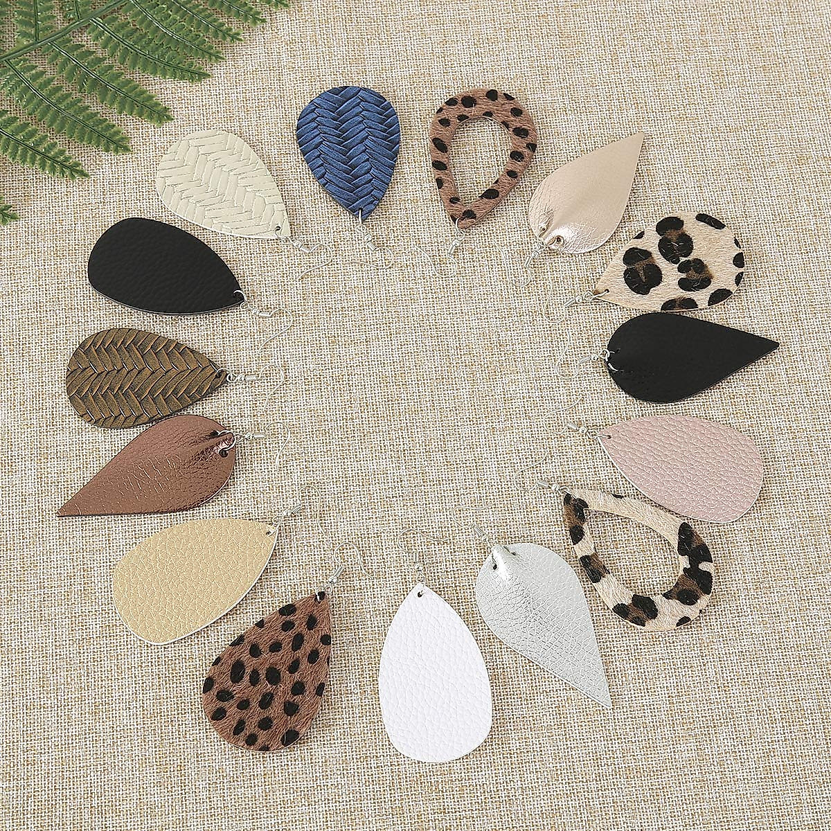 Wremily 16 Pairs Leather Earrings for Women Teardrop Leaf Leopard Print Drop Earrings Lightweight Dangle Earrings Set