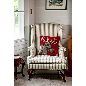 Chandler 4 Corners Artist-Designed Reindeer Hand-Hooked Wool Decorative Throw Pillow (18” x 18”) Christmas Pillow for Couches & Beds - Easy Care & Low Maintenance - Winter & Holiday Home Décor