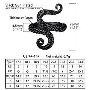 PROSTEEL Black Octopus Pinky Ring Size 7 Gothic Cool Finger Rings for Womens