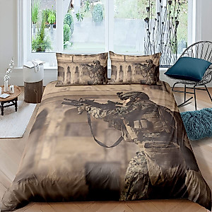 Bedding Sets Twin Size Military American Marine Duvet Cover Sets Soft Comforter Cover with 1 Duvet Cover and 2 Pillow Shams, Gifts for Girls Boys Teen (without Comforter)