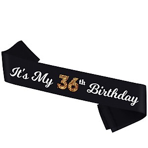 It’s My 36th Birthday Sash, Black Sash with Foil- Cheer to 36th Birthday Sash- Happy 36th Birthday Accessories for Man and Woman
