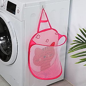 Mesh Collapsible Small Wall Laundry Baskets,plplaaoo Hanging Laundry Hamper,Pop Up Laundry Hamper with Hook,Used for Bedroom,Bathroom,Guys and Girls Dorms(Pink)