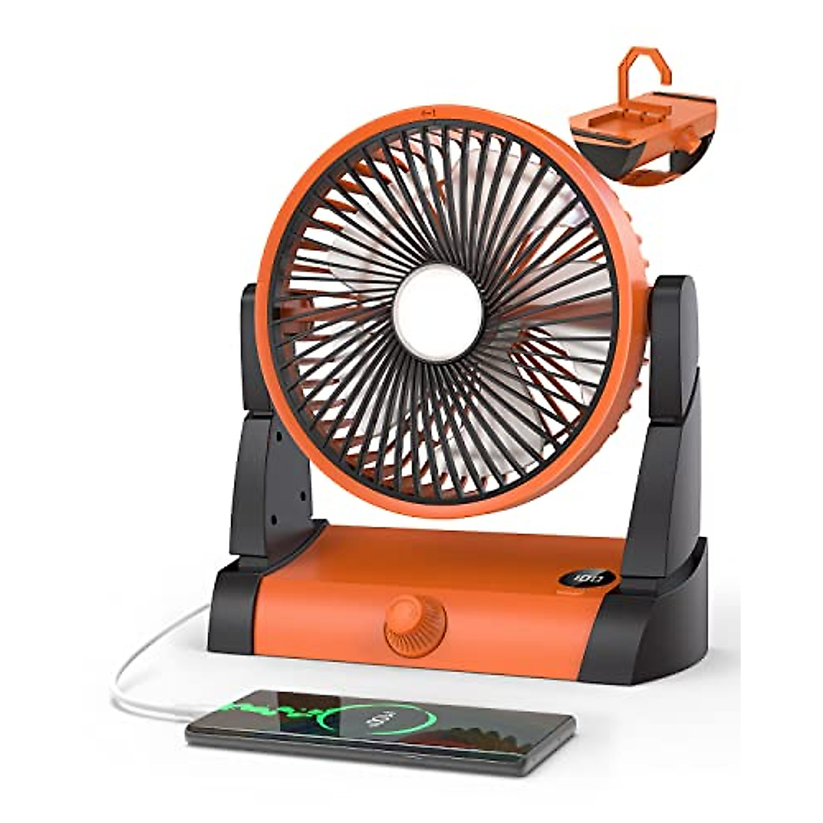 TriPole 10800mAh Battery Operated Fan for Camping with LED Light & Hanging Hook, Portable and Rechargeable Tent Fan with Digital Display Long-Lasting Fan for Outdoor Travel Car RV Desk