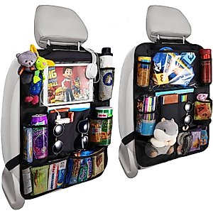 Reserwa Back Seat Car Organiser Step Mat Back Seat Storage Bag with Clear Display Tablet Holder and 9 Storage Pockets, Backrest Protector with USB/Headphone Slots