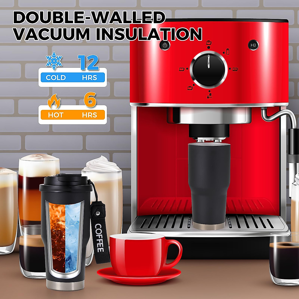 LATTPLYN Travel Coffee Mug, 18 oz Insulated Coffee Cup with Lid, Leakproof Stainless Steel Double-Wall Insulation Coffee Tumbler For Hot/Ice Coffee Tea Reusable Vacuum Thermal Thermos(Black-2, 18 oz)